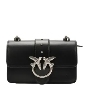 Pinko Flap Shoulder Bag With Bird Clasp - Black