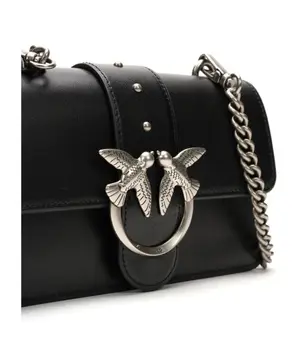 Pinko Flap Shoulder Bag With Bird Clasp - Black