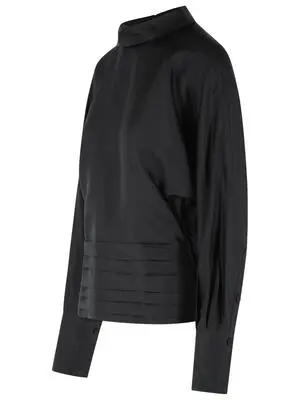 RÓHE Mock-neck Pleated Tuxedo Blouse