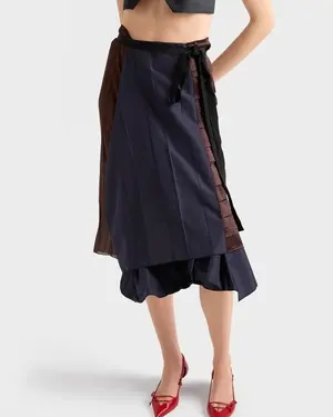 Prada Patchwork Wrap Midi Skirt - Blue