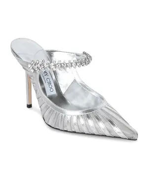 JIMMY CHOO Silver Embellished Pointed High-heeled Sandals