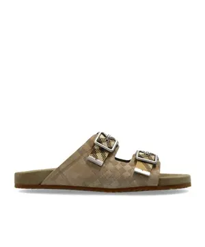 Burberry Checked Buckled Slides - Brown