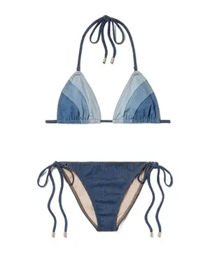 Zimmermann Denim Patchwork Halterneck Bikini - Blue