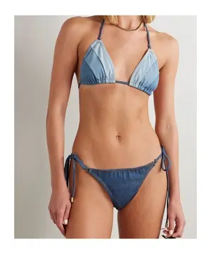 Zimmermann Denim Patchwork Halterneck Bikini