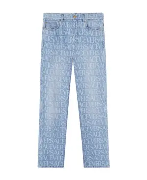 Versace Logo Print Straight Leg Jeans
