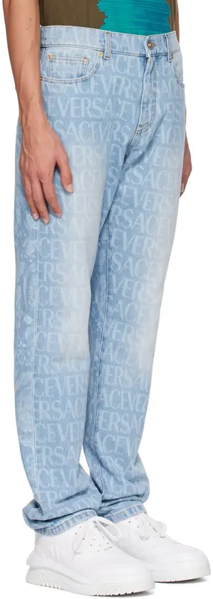 Versace Logo Print Straight Leg Jeans