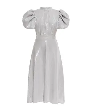 ROTATE BY BIRGER CHRISTENSEN Sequin Embellished Midi Dress With Bubble Sleeves - White