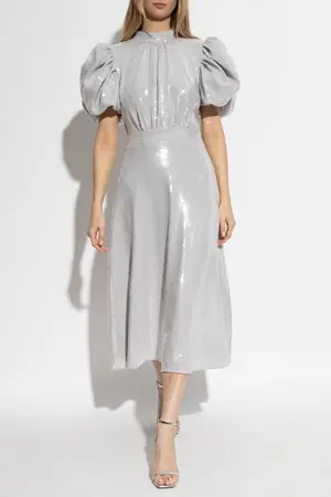 ROTATE BY BIRGER CHRISTENSEN Sequin Embellished Midi Dress With Bubble Sleeves - White
