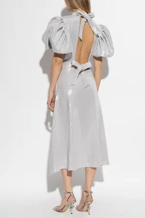 ROTATE BY BIRGER CHRISTENSEN Sequin Embellished Midi Dress With Bubble Sleeves - White
