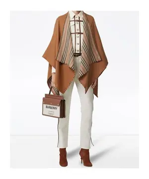 Burberry Icon Stripe Detail Wool Cape - No