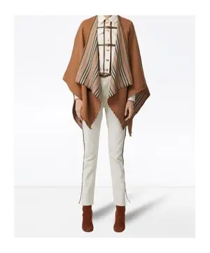 Burberry Icon Stripe Detail Wool Cape - No