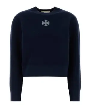 Tory Burch Logo Crew Knitted Sweater - Navy Blue