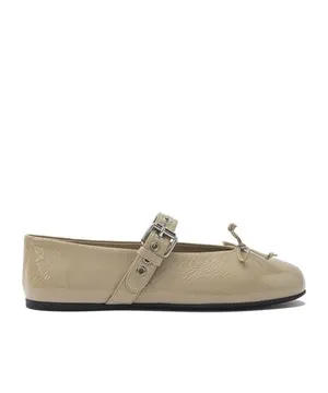 Miu Miu Round Toe Ballet Flats With Buckled Strap And Bow