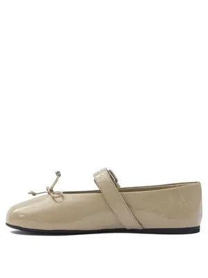 Miu Miu Round Toe Ballet Flats With Buckled Strap And Bow