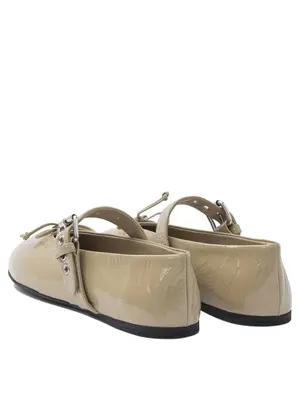 Miu Miu Round Toe Ballet Flats With Buckled Strap And Bow