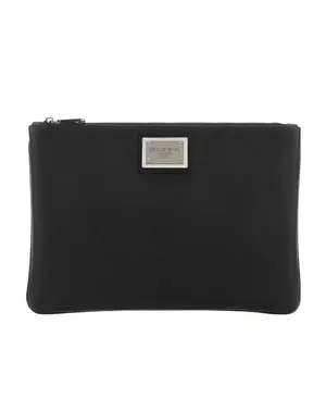 Dolce & Gabbana Logo Plaque Zip-up Clutch Bag - Black