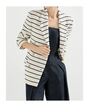 Brunello Cucinelli Double-breasted Striped Blazer - White