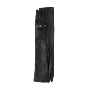 Prada Triangle-logo Zipped Pouch Long Gloves - Black