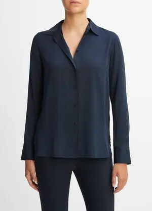 Vince Slim Fitted Buttoned Blouse - Navy Blue