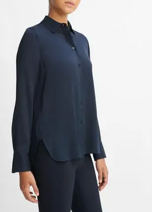 Vince Slim Fitted Buttoned Blouse - Navy Blue