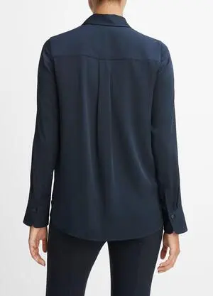 Vince Slim Fitted Buttoned Blouse - Navy Blue