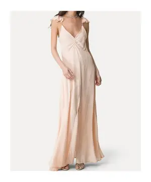 FORTE_FORTE Ruffled-sleeve V-neck Maxi Dress - Nude