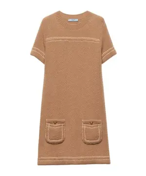 Prada Short Sleeve Crewneck Mini Dress With Pockets