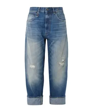 R13 Cuffed X-boyfriend Distressed Wide-leg Jeans