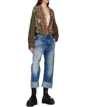 R13 Cuffed X-boyfriend Distressed Wide-leg Jeans