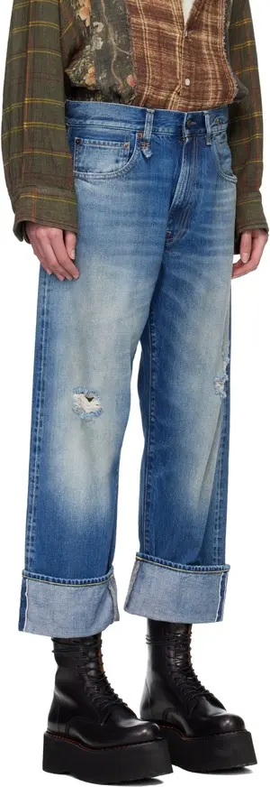 R13 Cuffed X-boyfriend Distressed Wide-leg Jeans