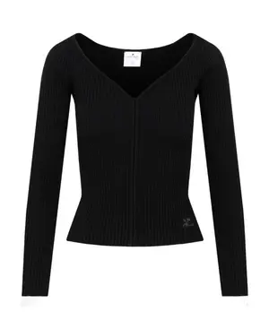 COURREGES Courrèges Long-sleeved V-neck Ribbed Pullover