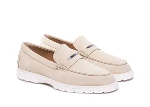 TOD'S Logo Engraved Suede Loafers - Nude