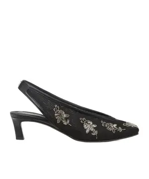 Fendi Embroidered Mesh Slingback Pumps With Ff Appliqu