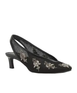 Fendi Embroidered Mesh Slingback Pumps With Ff Appliqu