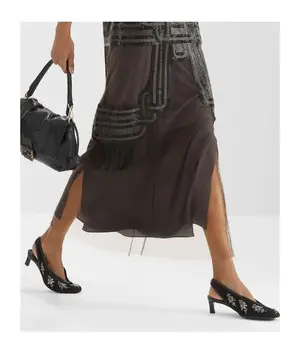 Fendi Embroidered Mesh Slingback Pumps With Ff Appliqu