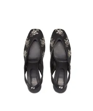 Fendi Embroidered Mesh Slingback Pumps With Ff Appliqu