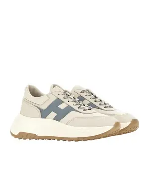 Hogan Logo Detailed Lace-up Sneakers - Light Blue Ivory