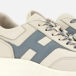 Hogan Logo Detailed Lace-up Sneakers - Light Blue Ivory