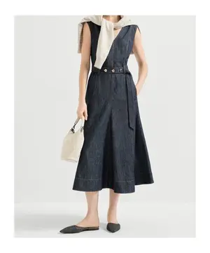 Brunello Cucinelli Denim-effect Sleeveless Midi Dress