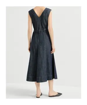 Brunello Cucinelli Denim-effect Sleeveless Midi Dress