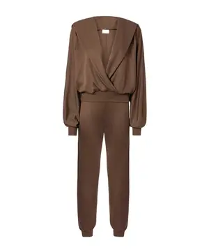 Andamane V-neck Long-sleeved Jumpsuit With Hood - Chocolate