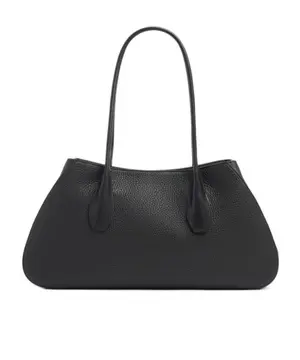 Black Grained Leather Shoulder Bags