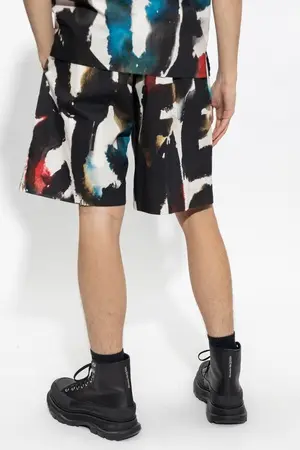 Alexander McQueen Watercolour Graffiti Printed Shorts - Black