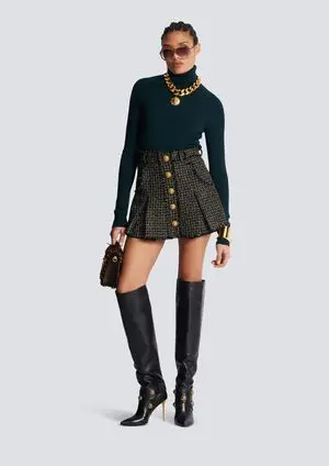 Balmain Lurex Tweed Pleated Skirt
