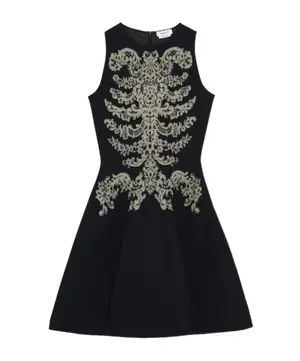 Alexander McQueen Lace Ribcage Jacquard Mini Dress - Black