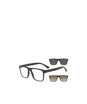 Emporio Armani Eyeglasses With Two Sunglass Clips - Black