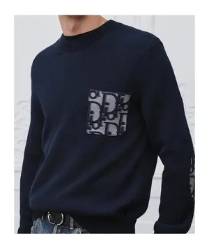 Dior Oblique Jacquard Paneled Crew Neck Sweater