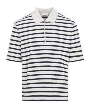 JIL SANDER Striped Zip Polo Shirt - White
