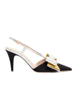 Valentino Garavani Bow Detailed Slingback Pumps In Moiré Fabric