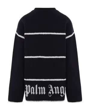 Palm Angels Logo Intarsia Knit Jumper - Black